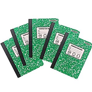Bundle of 5 Wide Ruled Marble Composition Notebooks; Green