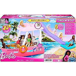 Barbie Toy Boat Playset, Dream Boat with 20+ Pieces Including Pool, Slide & Dolphin, Ocean-Themed Accessories