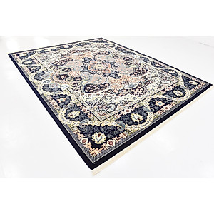 Unique Loom Narenj Collection Classic Traditional Medallion Textured Design Area Rug, 8 x 10 ft, Navy Blue/Blue