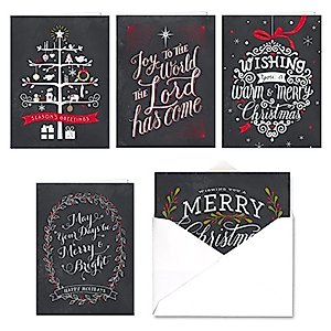 Celebrate the Season Chalkboard Christmas Card Assortment Pack / 25 Greeting Cards Set / 5 Holiday Designs Versed Inside With White Envelopes