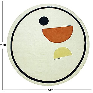 Casavani Hand Block Printed Cotton Dhurrie Moroccan Tassel Rug Round Area Rug Easy Care Washable Rugs for Doormat Entryway Living Room Bedroom Hallway Balcony 8x8 Feet Square