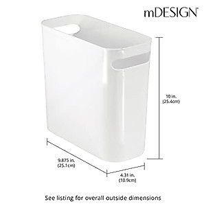mDesign Plastic Small Trash Can, 1.5 Gallon/5.7-Liter Wastebasket, Narrow Garbage Bin with Handles for Bathroom, Laundry, Home Office - Holds Waste, Recycling, 10" High, Aura Collection, 4 Pack, White