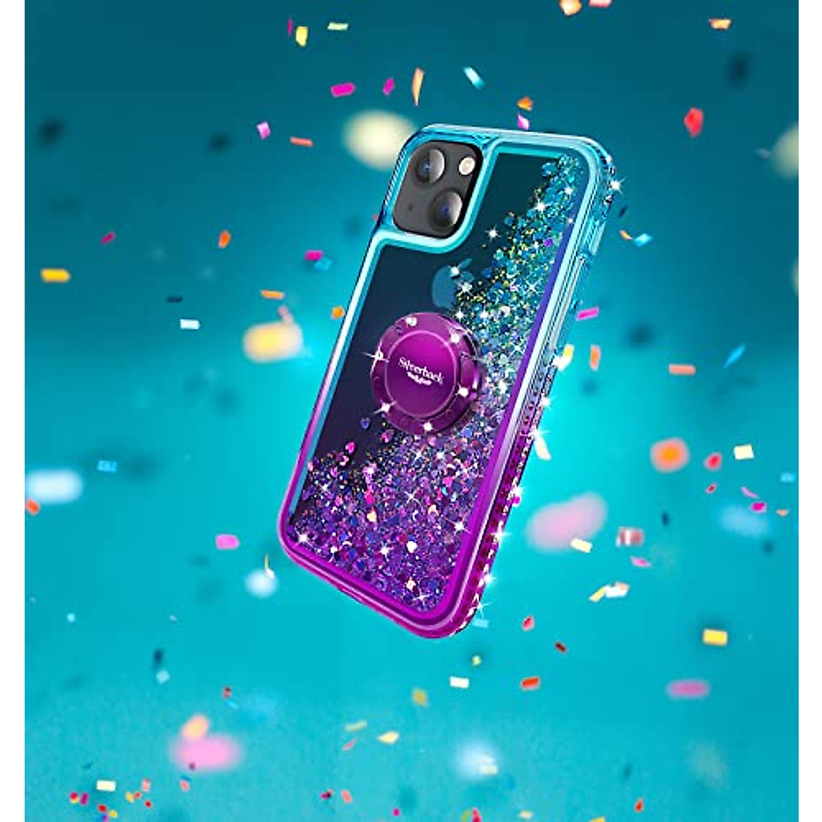 Silverback for iPhone 14 Plus Case, Moving Liquid Holographic Sparkle Glitter Case with Kickstand, Girls Women Bling Diamond Ring Slim Protective Case for Apple iPhone 14 Plus 5G 6.7''- Purple