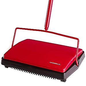 Casabella Floor & Carpet Sweeper Manual Non Electric Cleaner - Red
