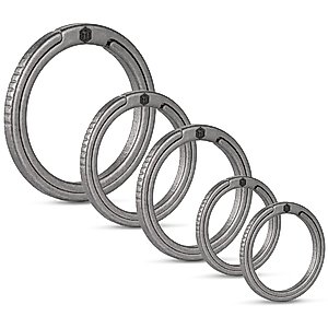 KeyUnity KA12 Titanium Flat Key Rings, 33/25/17.5mm Side Pushing Split Ring for Key Carabiner Flashlight Knife Dog ID Collar Tag (1L+2M+2S)