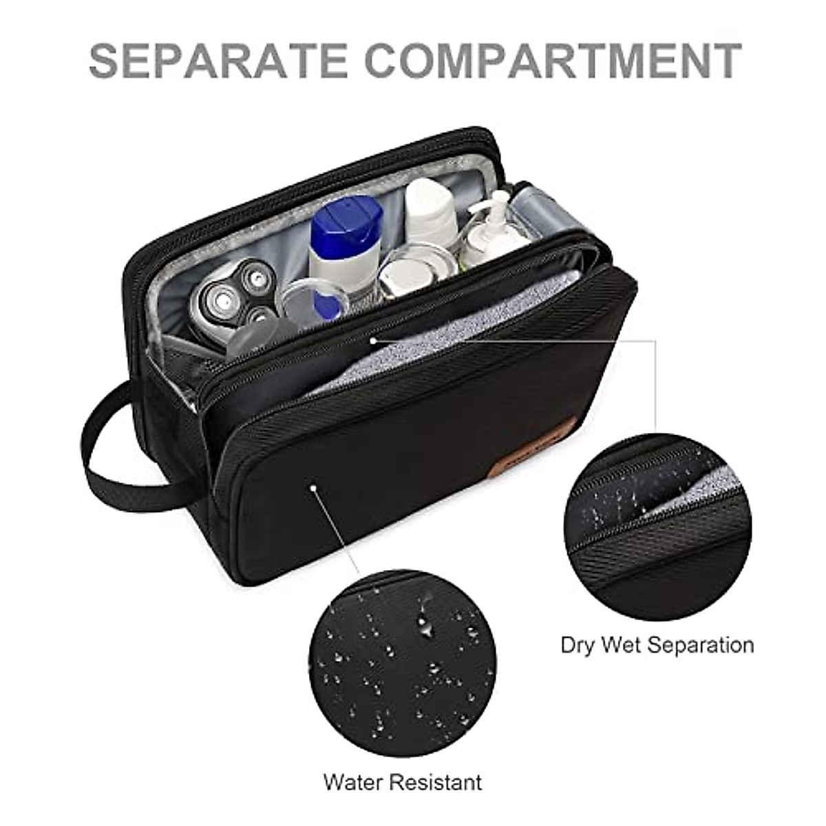 Plus tard Toiletry Bag for Men with Full Open Design, Large Water-resistant Travel Dopp Kit Shaving Bag for Toiletries Cosmetics Accessories, Black