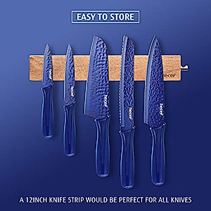 hecef Galaxy Blue Kitchen Knife Set of 5, Non-slip Metallic Ceramic Coated Chef Knife Set, Hammered Blade with Plastic Handle and Protective Blade Sheath