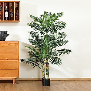 Kazeila Artificial Golden Cane Palm Tree, 5FT Fake Tropical Palm Plant, Pre Potted Faux Greenry Plant for Home Decor Office House Living Room Indoor