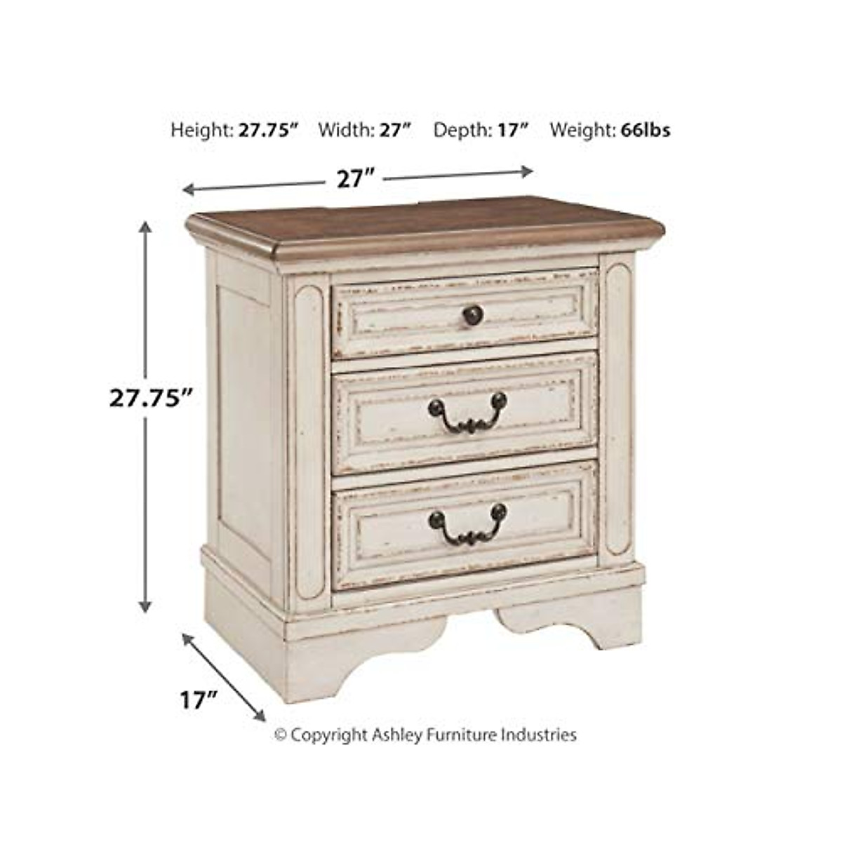 Signature Design by Ashley Realyn Nightstand, 3 Drawer, Chipped White