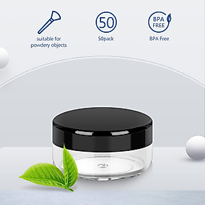 Loretoy Household 0.1oz Plastic Jars with Lids, 50 Pack BPA Free, Reusable, Refillable Transparent Cosmetic Containers for Bath Salts, Cosmetics, Powders, Beauty Product and Small Accessories