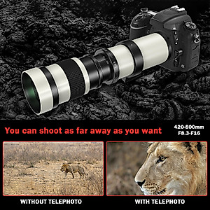 Telephoto Lens - EF Lens for Canon, 420-800mm f/8.3 Manual Zoom Lens for Canon EOS Rebel T3 T3i T4i T5 T5i T6 T6i T6s T7 T7i T8i SL1 SL2 6D 7D 7D 60D 70D 77D 80D 5D II/III/IV SLR Camera Lenses