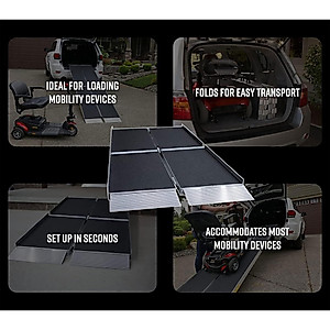 EZ-ACCESS SUITCASE 6 Foot Trifold Portable Aluminum Folding Ramp with Applied Surface That Resists Slips and Self Adjusting Bottom Transition Plates