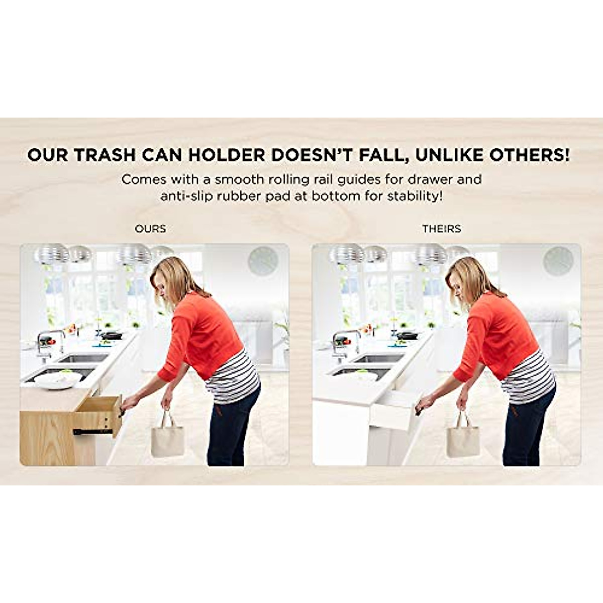 Tilt Out Trash Bin Cabinet Tilt Out Trash Can Cabinet Hide Away Kitchen Island Wooden Trash Can for Kitchen with Removable Cutting Board Wood Storage Drawer Indoor Trash Cabinet Holds Upto 10 Gallons