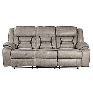 Roundhill Furniture Elkton Manual Motion Reclining Sofa and Loveseat with Storage Console, Taupe