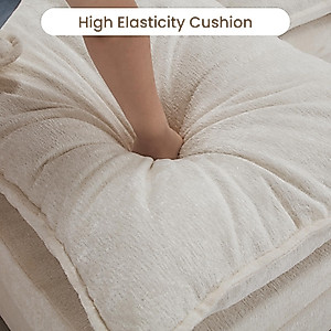 Siiejia U Shape Cloud Couch, 4 Seats Comfy Sectional Sofa Couches for Living Room, Modular Chenille Sofas with Double Reversible Chaise for Spacious Space Apartment, Beige