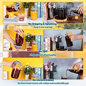 Glyntrof Mason Jar Glass Pitcher, 64 Oz Heavy Duty Filter Water Jug with Pour Spout Handle Lid for Storage Cold Brew Coffee, Ice Beverage, Iced Milk, Juice, Lemonade, Sun Tea, Fruit Tea