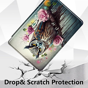 for Fire HD 10 Tablet Case 11th Generation 2021 and Amazon Fire HD10 Plus Case 10.1", 360 Degree Rotating Stand Smart Protective Case,for Fire HD 10 2021 Tablet,Cute Owl Roses Flower
