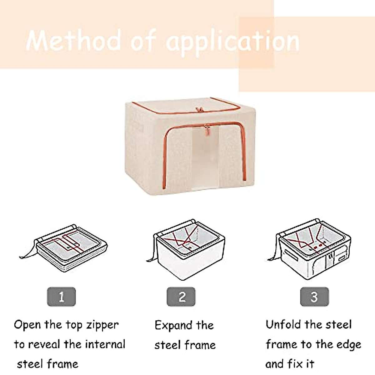 selfrieden Clothes Storage Bins, 66L [4 Pack ] Foldable Oxford Cloth Steel Frame Organizers Bag with Large Clear Window & Reinforced Handles Carry Handles for Clothing, Comforter, Blanket Storage Bedding (66L, Beige)