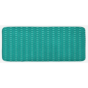 Ambesonne Vintage Kitchen Mat, Nostalgic Motif with Simple Floral Damask Curlicue, Plush Decorative Kitchen Mat with Non Slip Backing, 47" X 19", Seafoam Grey