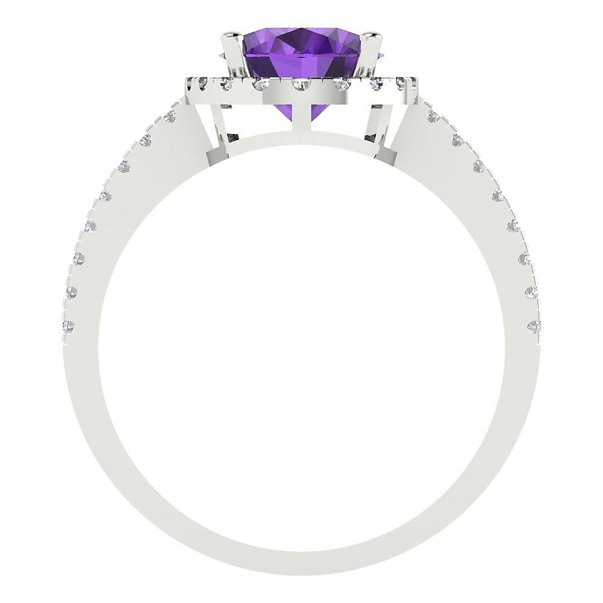 Clara Pucci 3.42ct Oval Cut Solitaire accent Halo Natural Amethyst Proposal Designer Wedding Anniversary Bridal ring 14k White Gold
