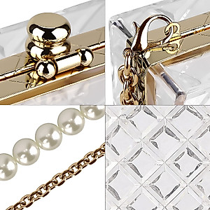 Linkidea Acrylic Clear Purse, Women's Clear Clutch Bag, Transparent Stadium Approved Crossbody Shoulder Evening Handbag with Detachable Pearl Chain for Wedding, Party