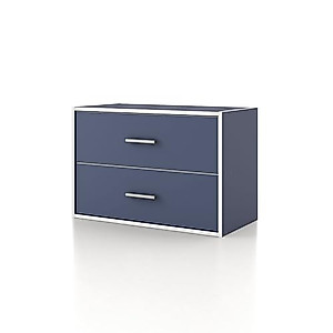 HOMES: Inside + Out Apexa 2-Drawer Wooden Stackable Storage Drawers, Small Food Pantry Cabinet, Cajonera De Madera, Underbed Drawer Dorm Teen Room Decor & Bedroom, Home Office, Kitchen, Steel Blue