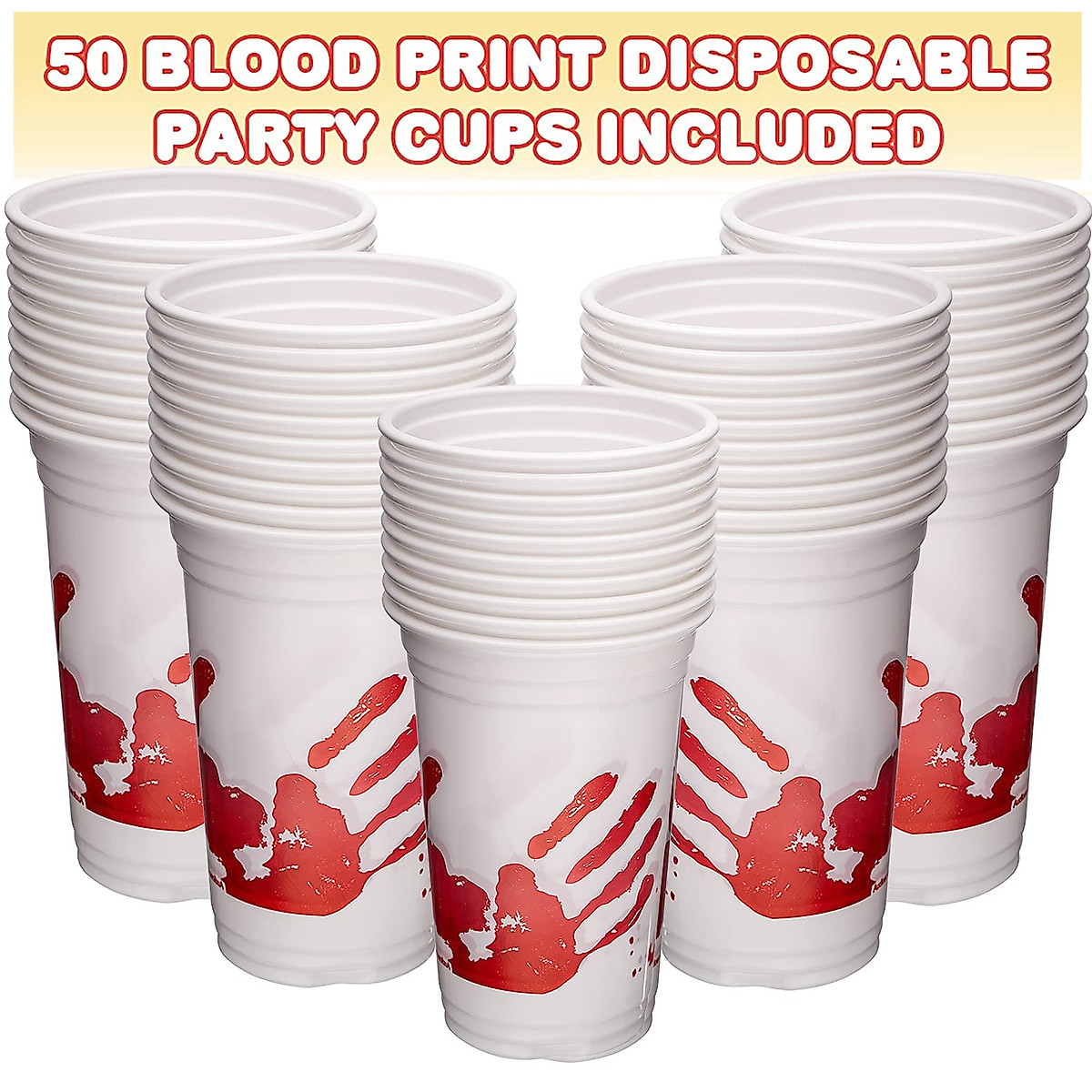 ArtCreativity Blood Print Halloween Party Plastic Cups, Set of 50, 10 oz Halloween Disposable Cups, Halloween Party Supplies and Drinking Decorations, For Juice, Soda, Punch, and More