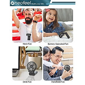 neofeel Portable Handheld Fan, 4000mAh 15hrs Personal Fan with Adjustable Lanyard, 4 Speeds Battery Operated Fan In Rechargeable for Hiking, Travel, Office, School, Camping