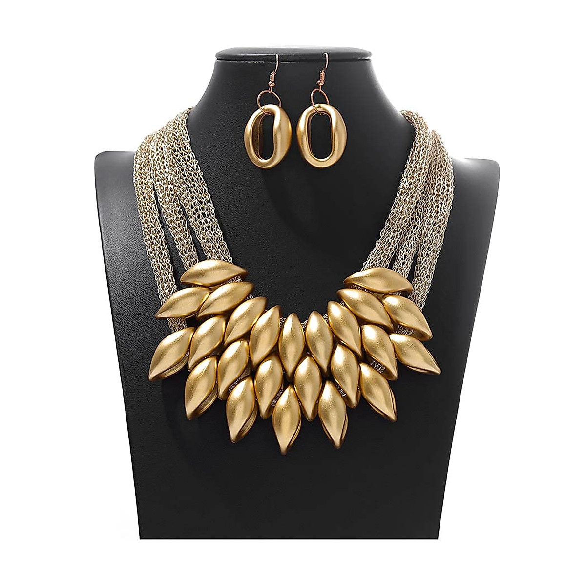 Fstrend African Choker Collar Bib Chunky Necklaces Tribal Statement Costumes Jewelry Accessories for Women and Girls (Gold)