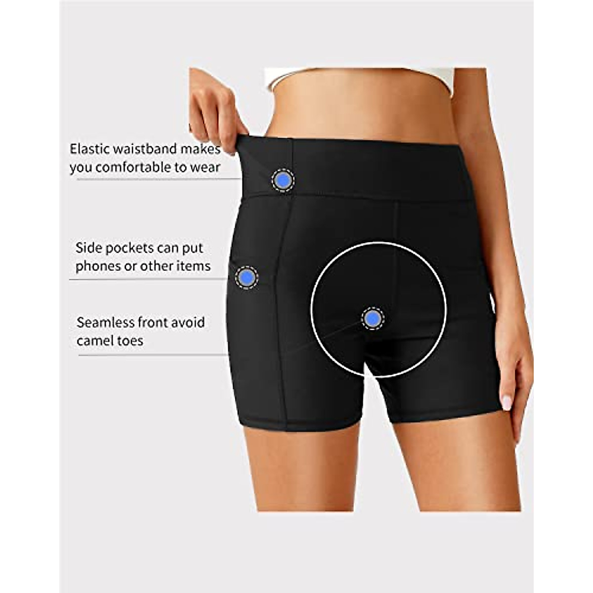 Yonique Women High Waisted Swim Shorts with Pockets Tummy Control Bathing Suit Bottoms Board Shorts Black S