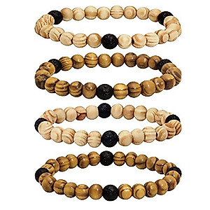MILAKOO 4Pcs Lava Rock Stone Beads Essential Oil Diffuser Bracelet for Men Women Wood Beads Bracelet