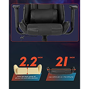 Gaming Chair Racing Office Chair Massage Swivel Chair High Back PU Leather Executive Rolling Task Adjustable Computer Chair with Lumbar Support Headrest Armrest Desk Chair for Adults (Black)