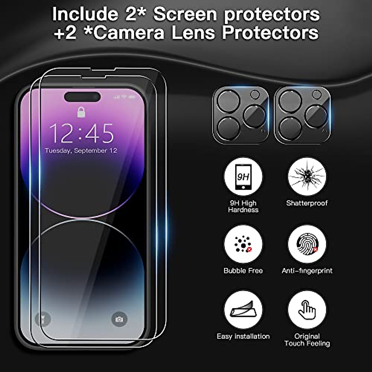 MOZOTER [6 in 1 Magnetic Silicone Case,[12 FT Shockproof Compatible with Magsafe][2 Pcs Glass Screen Protector+Camera Lens Protector] [Heavy Duty], Silicone Black, For iPhone 14 Pro Max-6.7''