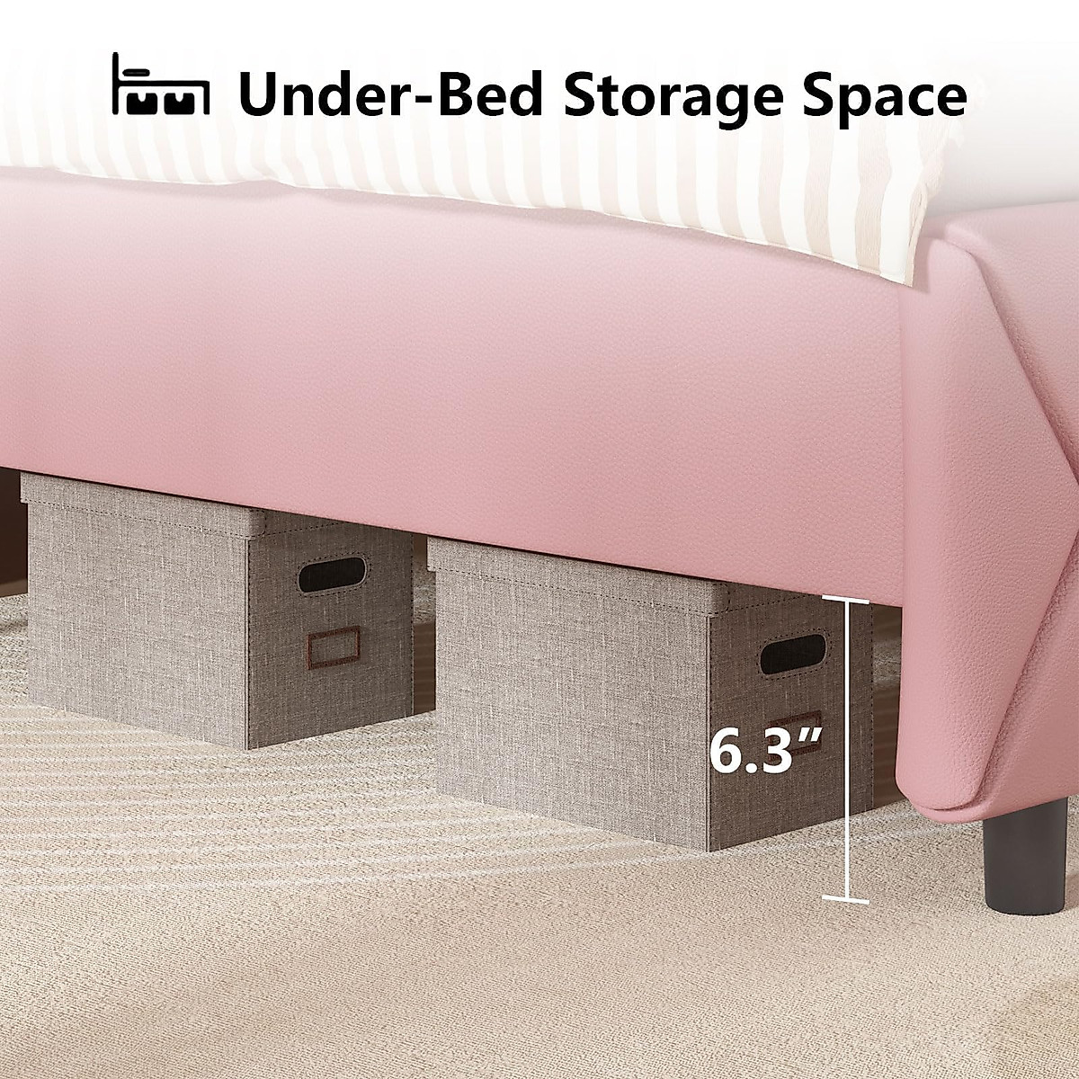 Twin Bed Frame, Upholstered Platform Bed with Diamond Button Tufted Headboard, Girls Twin Bed Fame, Princess Bed Frame with Crystal Tufted Headboard, Wooden Slats Support, Easy Assembly, Pink