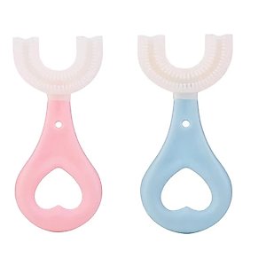 T&T Direct Kids U Shaped Toothbrush with Silicone Brush Head Whitening Massage Toothbrush U-Type Toothbrush Whole Mouth Toothbrush with Handle for Kids 2 Pack