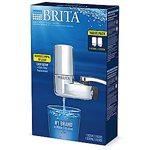 Brita Water Filter for Sink, Faucet Mount Water Filtration System for Tap Water, Reduces 99% of Lead, Chrome