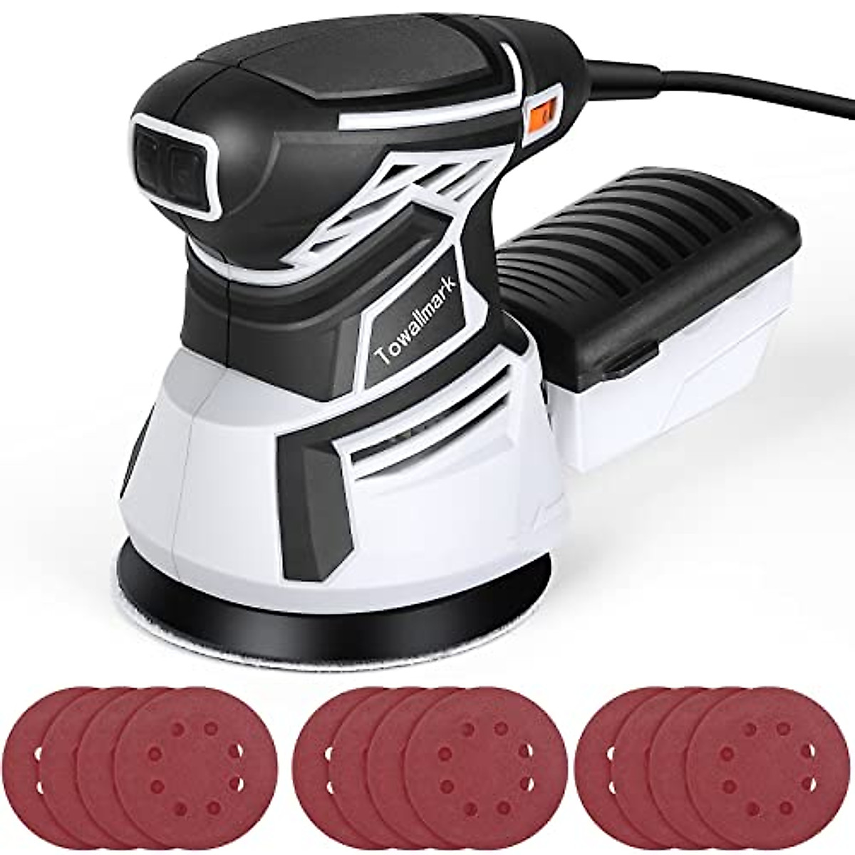 2.6A Random Orbital Sander,Towallmark 350W Orbital Sander with 6 Variable Speed,13000RPM Electric Sander with 12Pcs Sandpapers,1 Pcs Dust Box,Sander for Woodworking