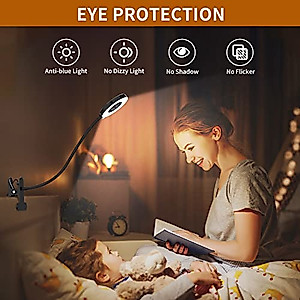 iZELL Desk Lamp, [3 Color Modes & 10 Brightness] LED Reading Light with Clamp, Flexible Gooseneck Book Light for Kids Reading Book in Bed at Night Clip on Table, Headboard, Dorm, Zoom Meetings