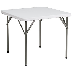 Flash Furniture Elon 2.85-Foot Square Granite White Plastic Folding Table | Waterproof | Impact and Stain Resistant + Flash Furniture Hercules Series Plastic Folding Chairs