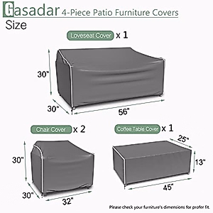 Patio Furniture Covers, Outdoor Furniture Cover Waterproof 4-Piece, Patio Furniture Set Covers, Heavy Duty Patio Covers, Ourdoor Sofa Cover, 2 Chair Covers, Coffee Table Cover Included -XL