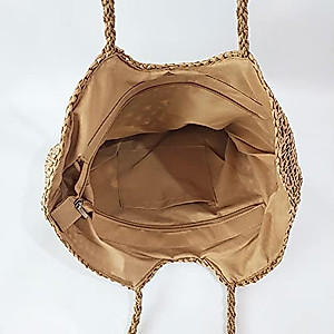 Aktudy Summer Straw Woven Bag Handmade Hollow Beach Vacation Bags Fashion Simple Exquisite Large Capacity for Seaside Holiday