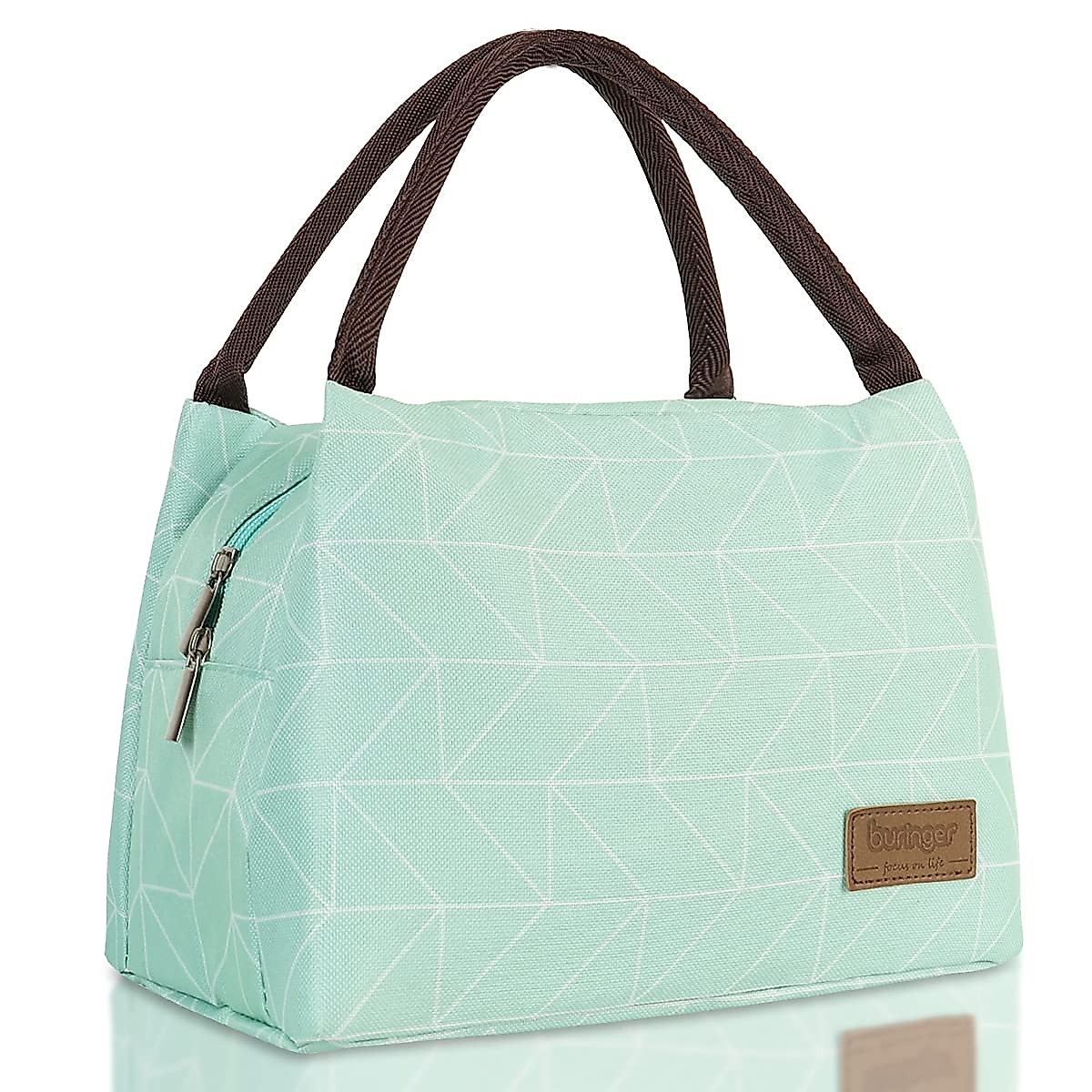 Buringer Reusable Insulated Lunch Bag Cooler Tote Box Meal Prep for Men & Women Work Picnic or Travel （Geometry Green）