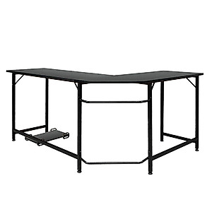 Thaweesuk Shop Black Board & Black Metal Legs L-Shaped Corner Computer Desk Home Office Study Laptop PC Work Table MDF & Iron 66" x 47" x 28" (L x W x H) of Set