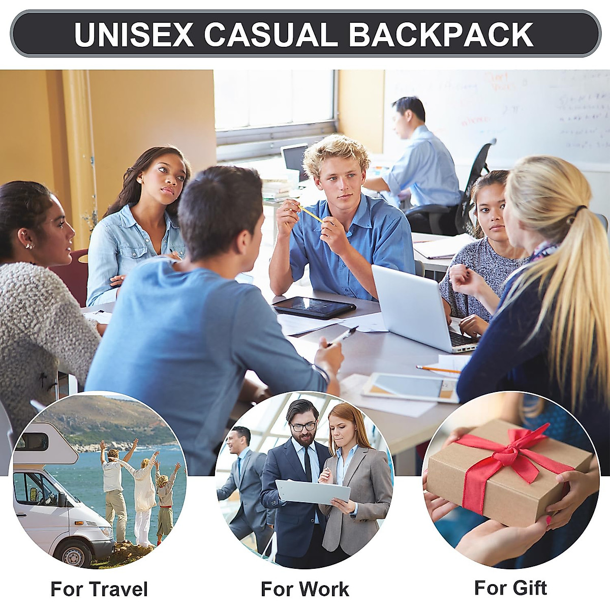 Lightweight Backpack for School, Kabanmate Large Capacity Water Resistant Classic Bookbags Casual College Daypack for Men Women Teen Girls Boys, Black