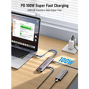 Lemorele 11 in 1 USB C Laptop Docking Station Dual Monitor Hub Adapter w/ 2 HDMI 4K, 100W PD, Ethernet, SD/TF, 2 USB 3.0, 2 USB 2.0, USB C 3.0 Data, for Dell HP Lenovo Surface Typc C Laptop