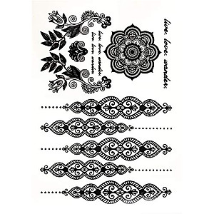 Temporary Tattoos for Adult Women - 2 Sheets - Black Big Snake Butterfly Lotus Mandala Medallion Sexy Small Butterflies Sleeve Words Adults Tattoo