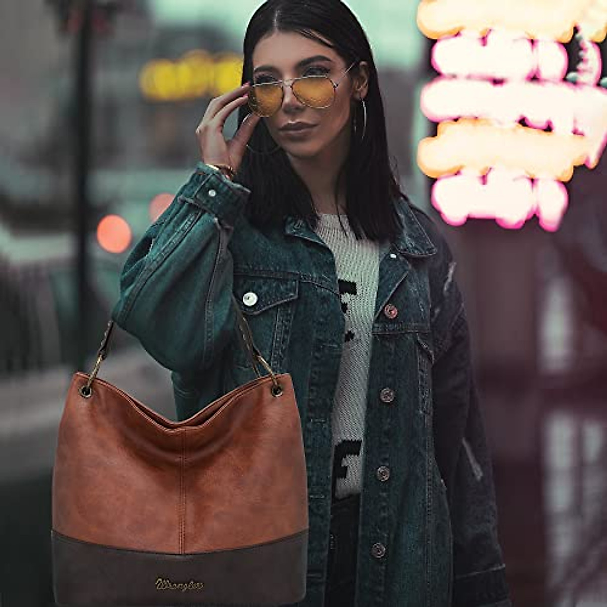 Wrangler Hobo Bags for Women Leather Tote Bag Shoulder Bag Top Handle Satchel Purses and Handbags B2B-WG20-918BR
