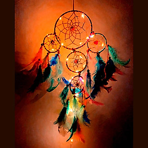 Rooh Dream Catcher ~ Multi Colour 4 Tier with Pretty Lights ~ Handmade Mandala Hangings for Positivity (Can be Used as Home Décor Accents, Wall Hangings, Garden, Car, Outdoor, Yoga Temple, Windchime)