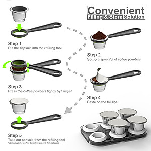 Triplot Reusable Capsules for Nespresso OriginalLine - 6pcs Refillable Coffee Pods,Stainless Steel Cups Compatible for Nespresso OriginalLine Machine (6Pods+100pcs Lids+Tray+Refilling Tool&Tamper)