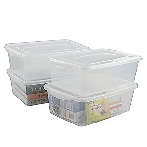 Gloreen Clear Storage Bin, 14 Quart Latch Bins/Containers/Boxes with Lid, Pack of 4